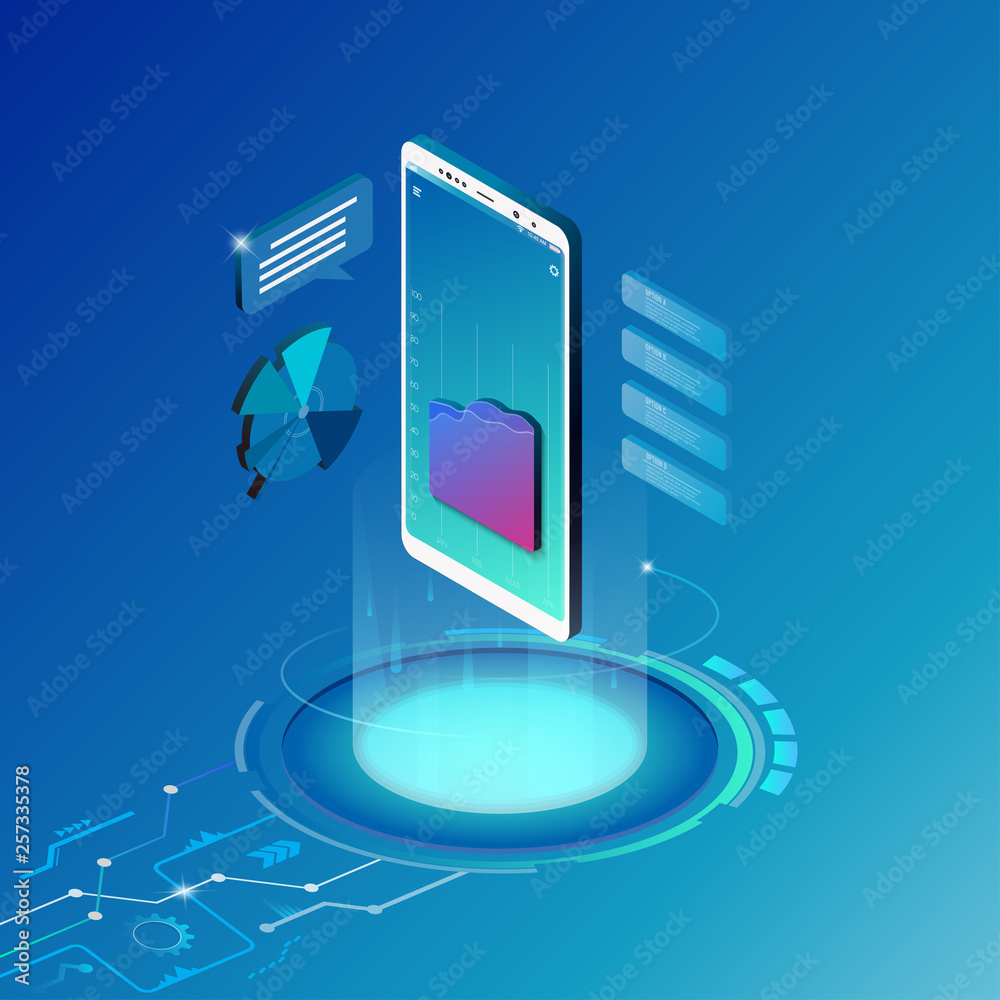 Isometric illustrations design concept mobile technology solution ...
