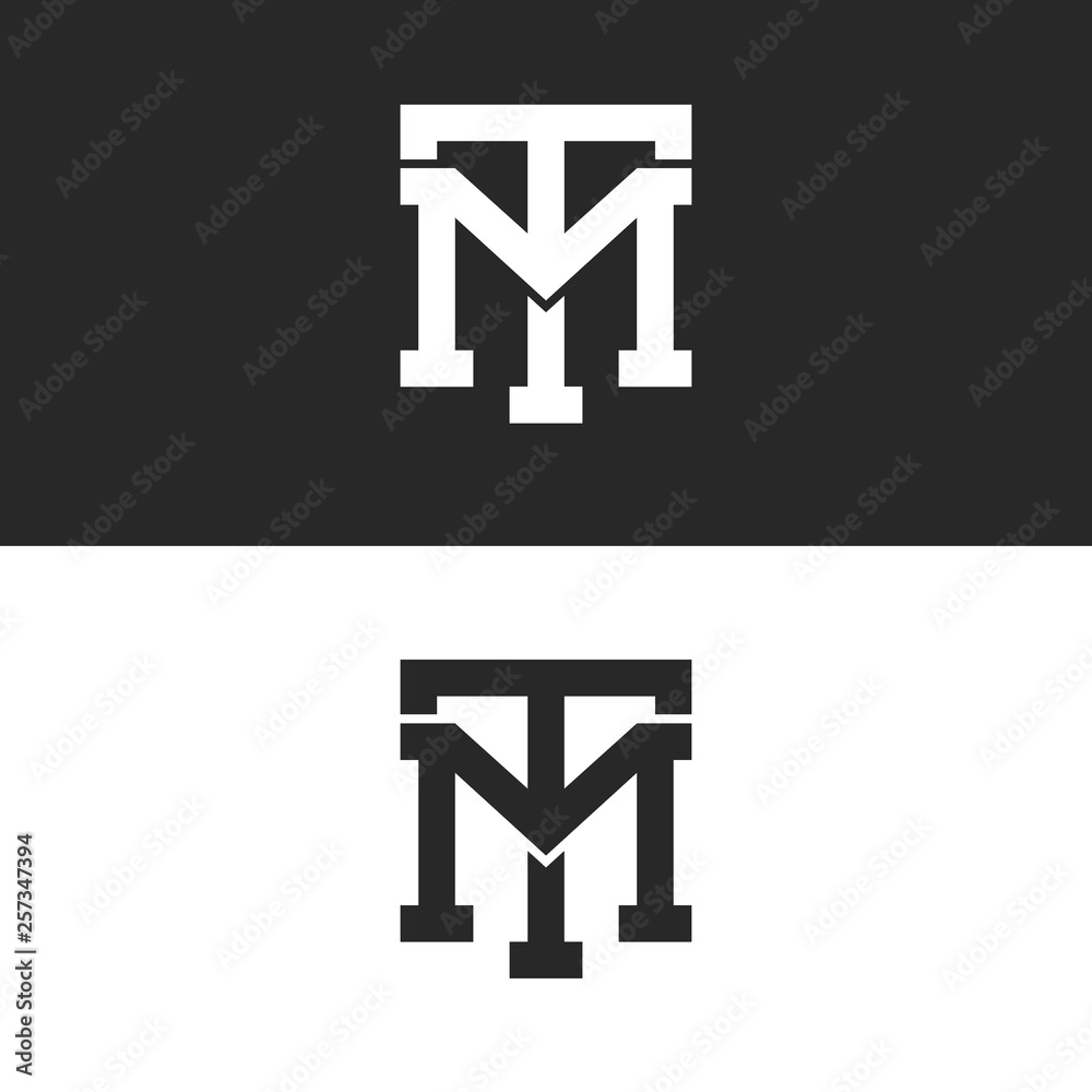 Monogram hipster initials TM logo letters set, overlapping two bold ...