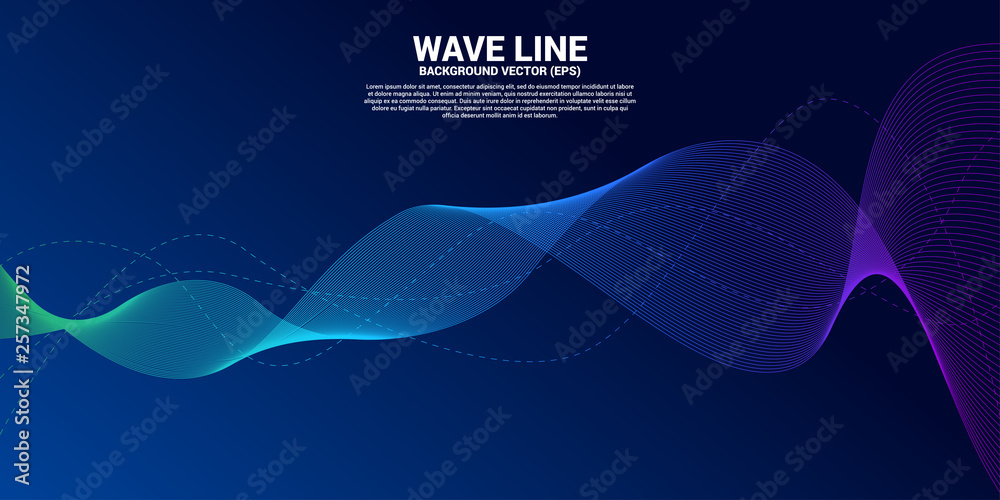 Blue Sound wave line curve on dark background. Element for theme ...