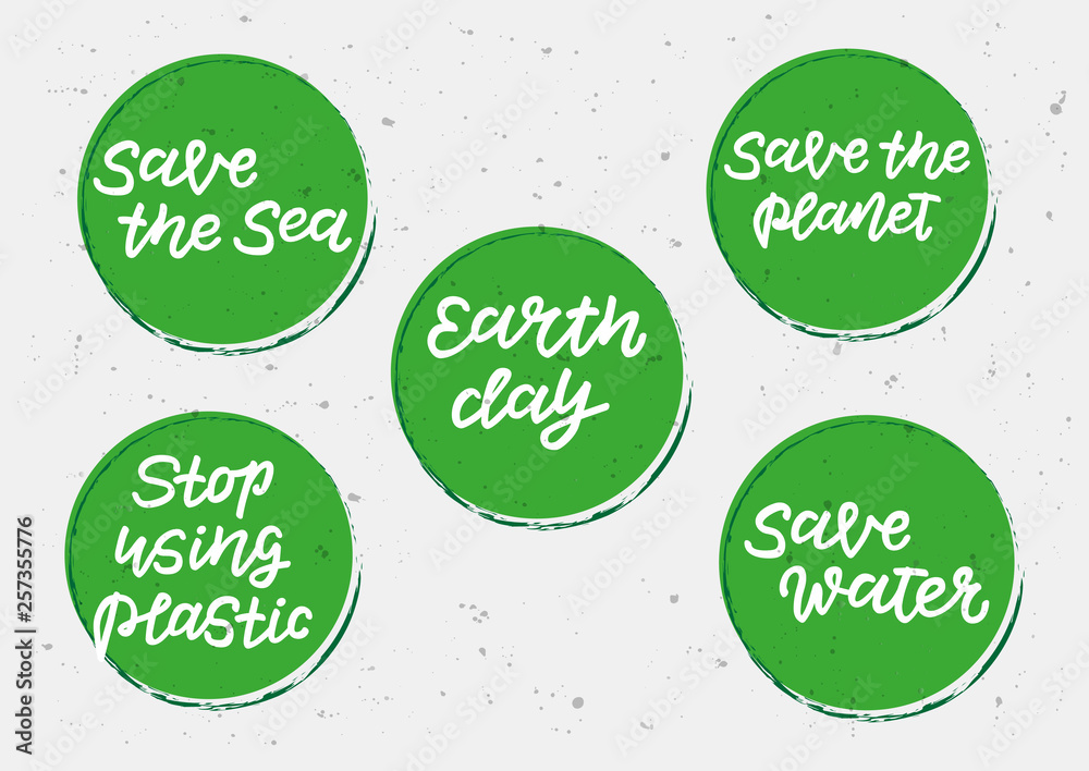 Save the planet hand drawn lettering set Stock Vector | Adobe Stock