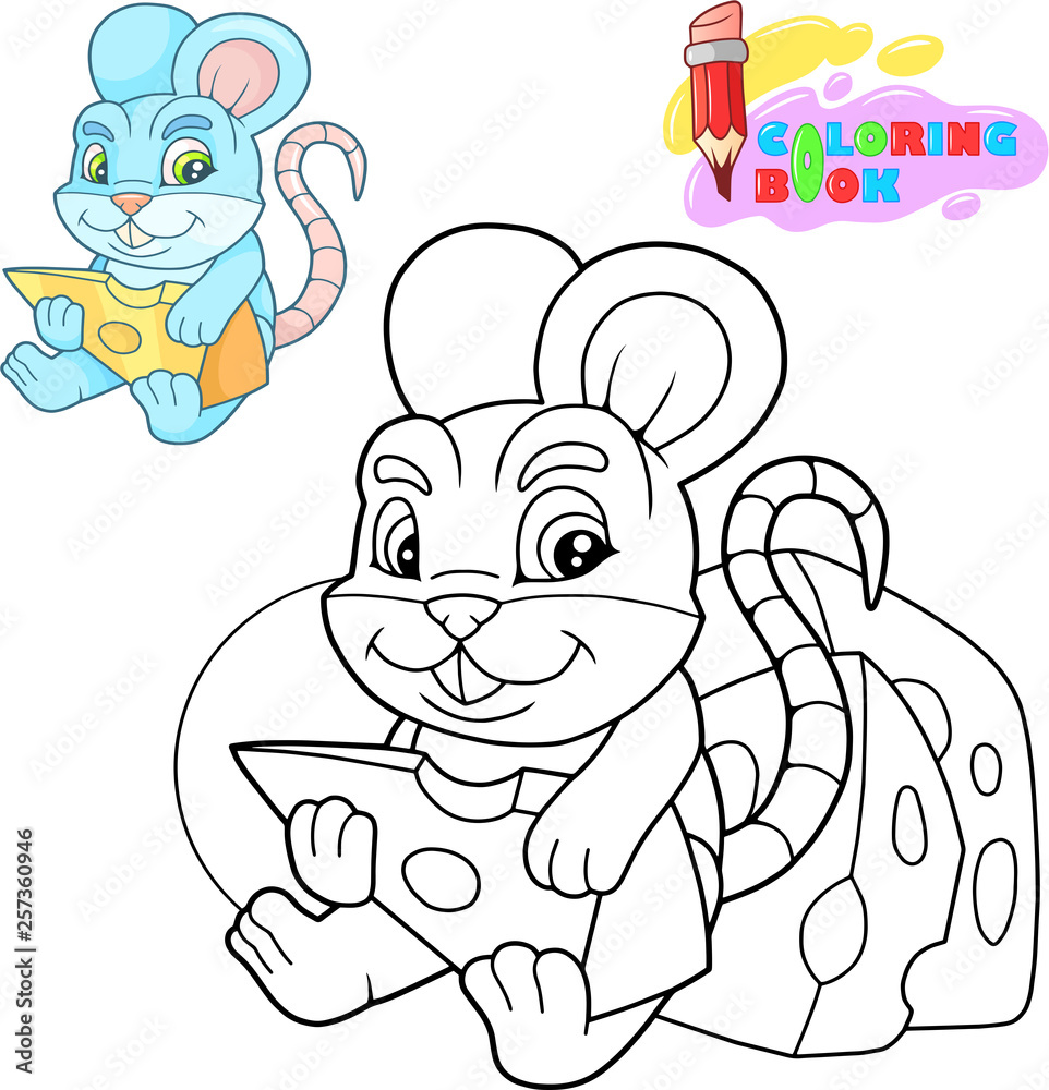 cartoon little cute mouse, coloring book, funny illustration Stock ...
