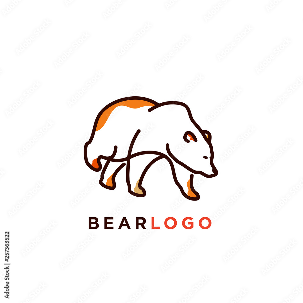 line art illustration of bear logo designs, colorful bear logo template ...