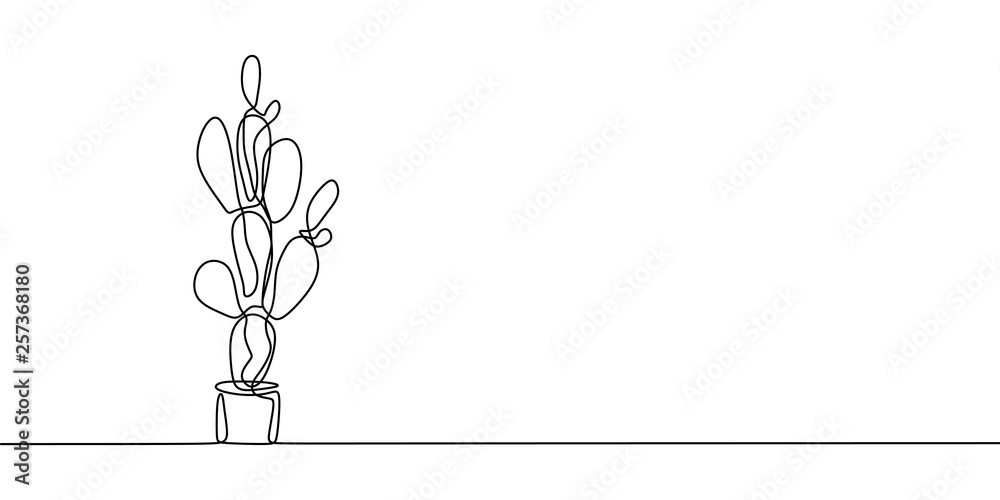 Continuous one line drawing cactus design hand drawn vector ...