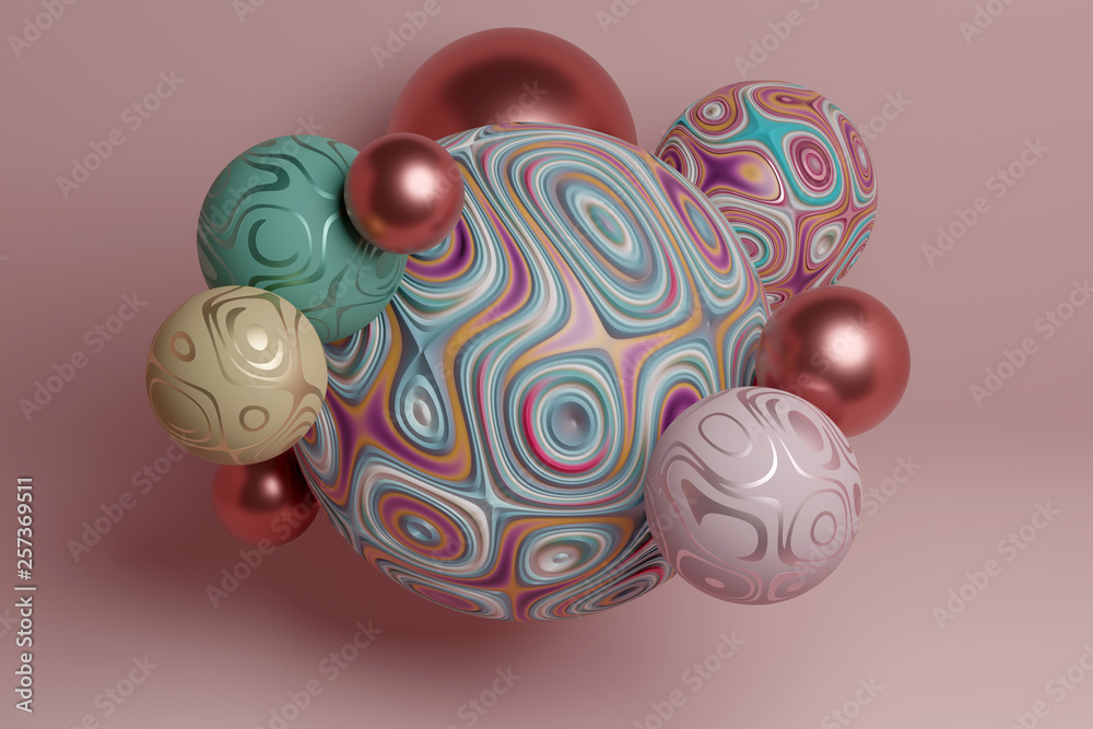 Decorative group of spheres, wallpaper, 3d render / renderin Stock ...