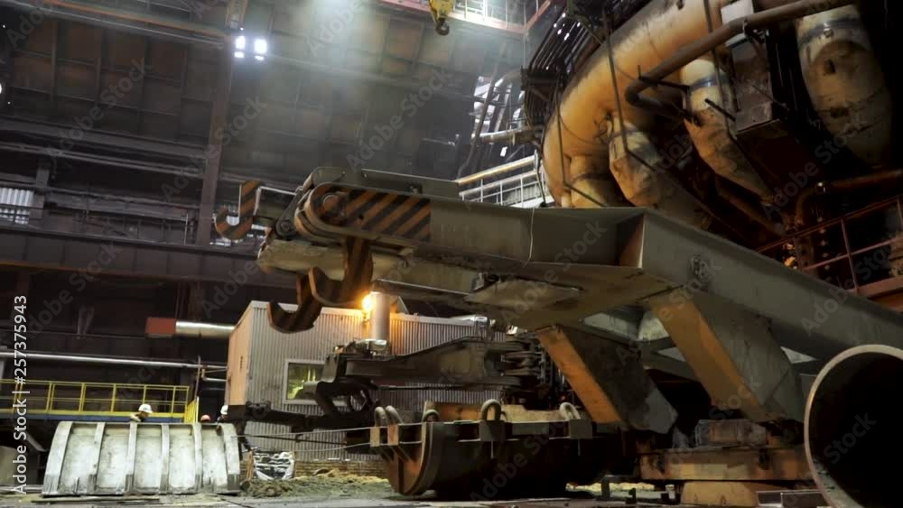 Close up for big hooks of the metallurgical chute at the factory, heavy ...