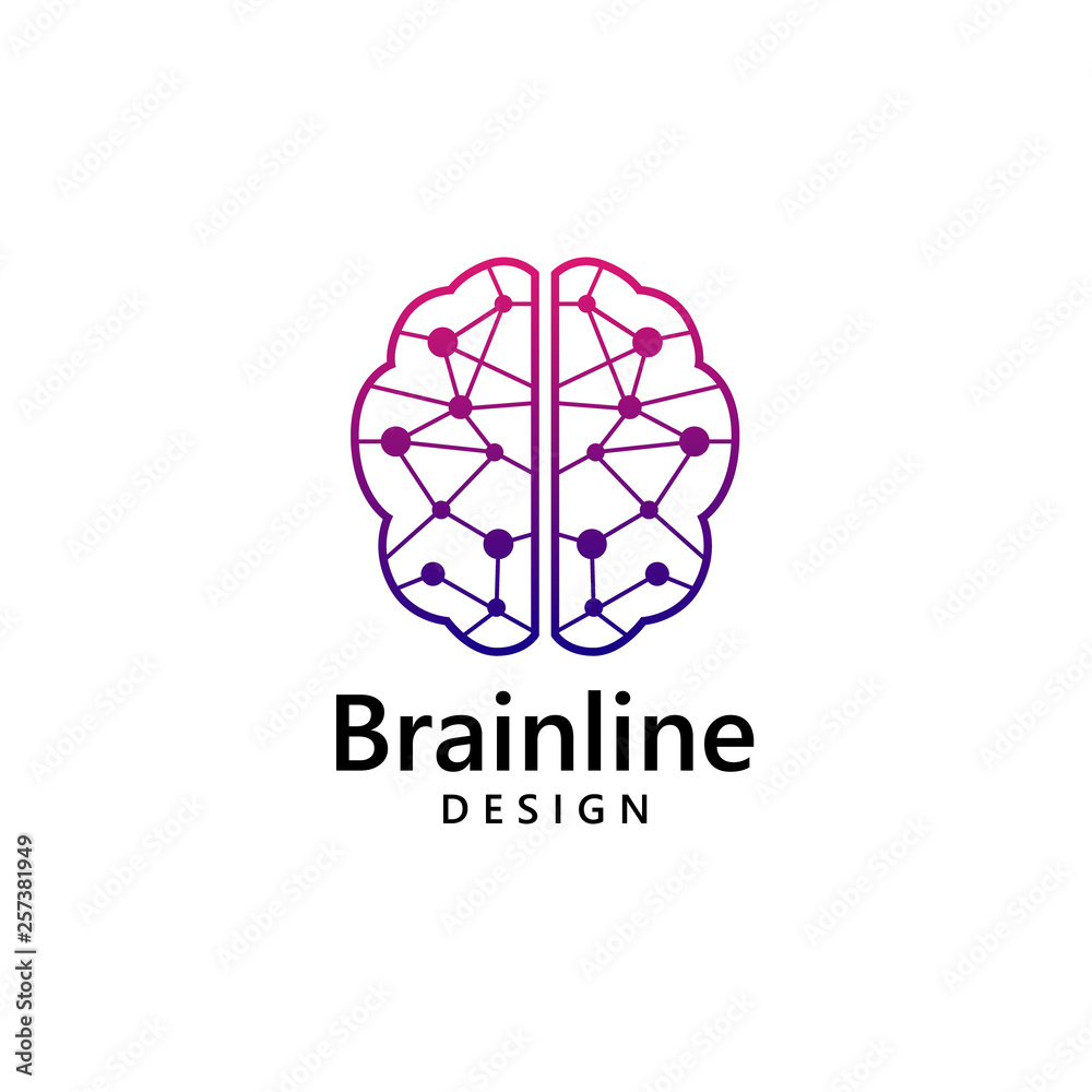 Brain line logo concept with Connected Dot Line modern technology design Stock Vector | Adobe Stock