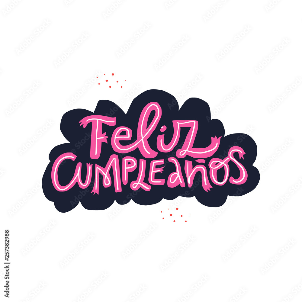 Feliz Cumpleanos hand drawn vector lettering Stock Vector | Adobe Stock