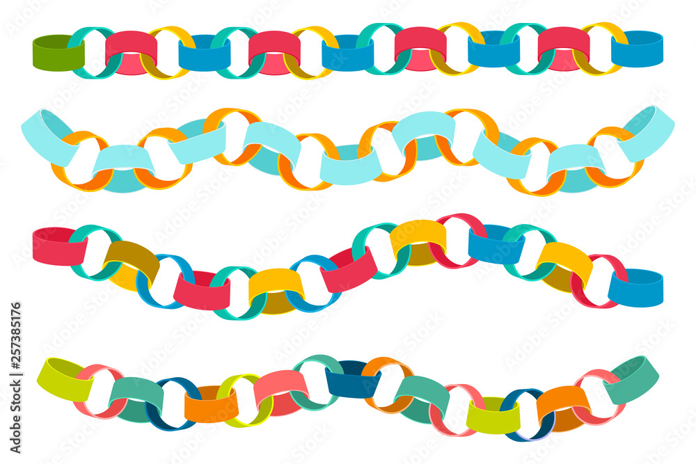 Paper colorful chains vector cartoon set isolated on white background ...