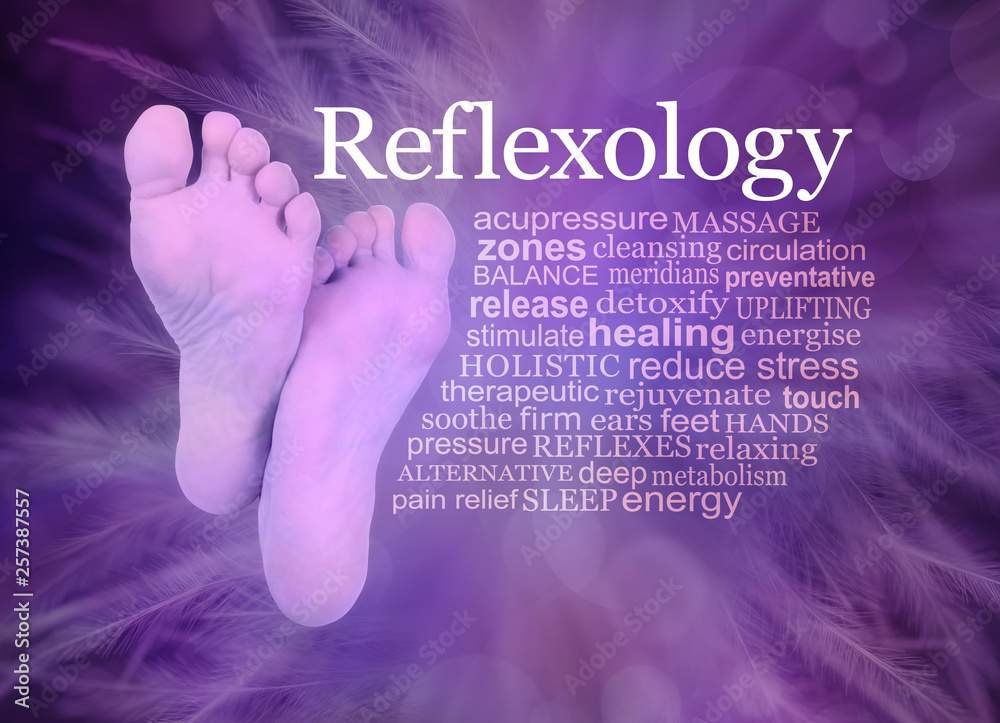 Healer's Purple Feather Reflexology Word Cloud - underside view of pair ...
