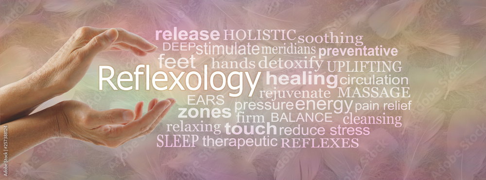 Light Touch Reflexology Word Cloud Banner - pair of cupped hands around ...