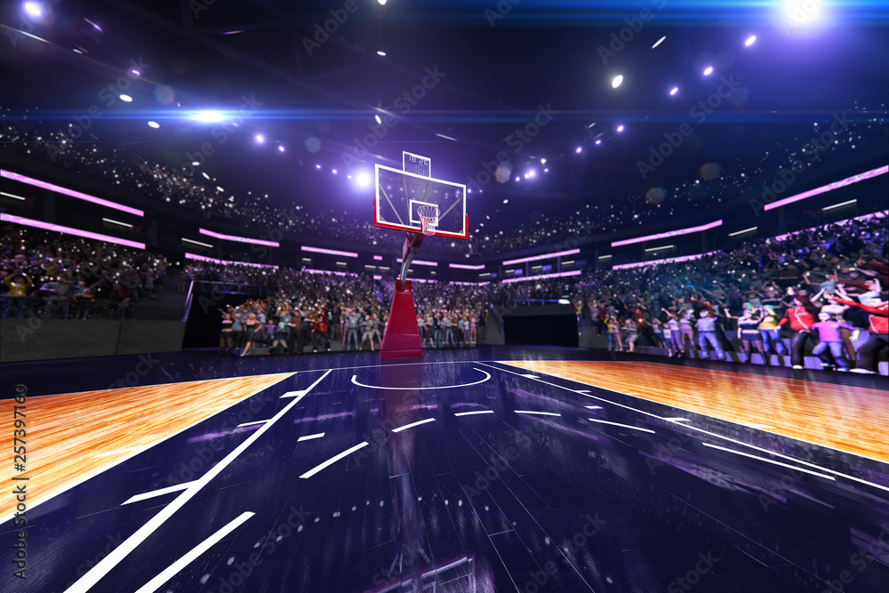 Basketball court wide view. all cort in a little defocus bacground ...