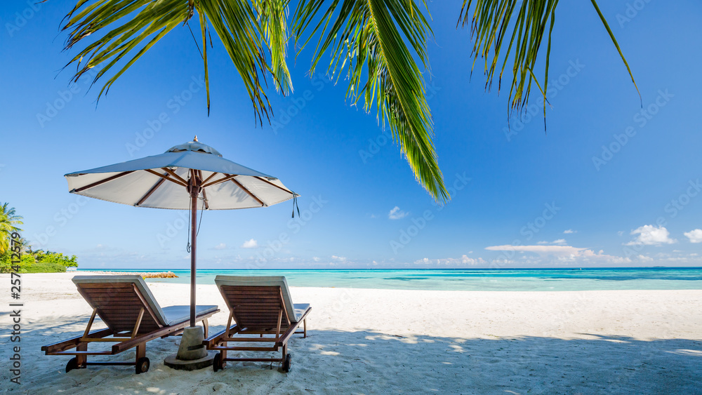 Perfect island beach, luxury resort or hotel scenery, wonderful sea ...