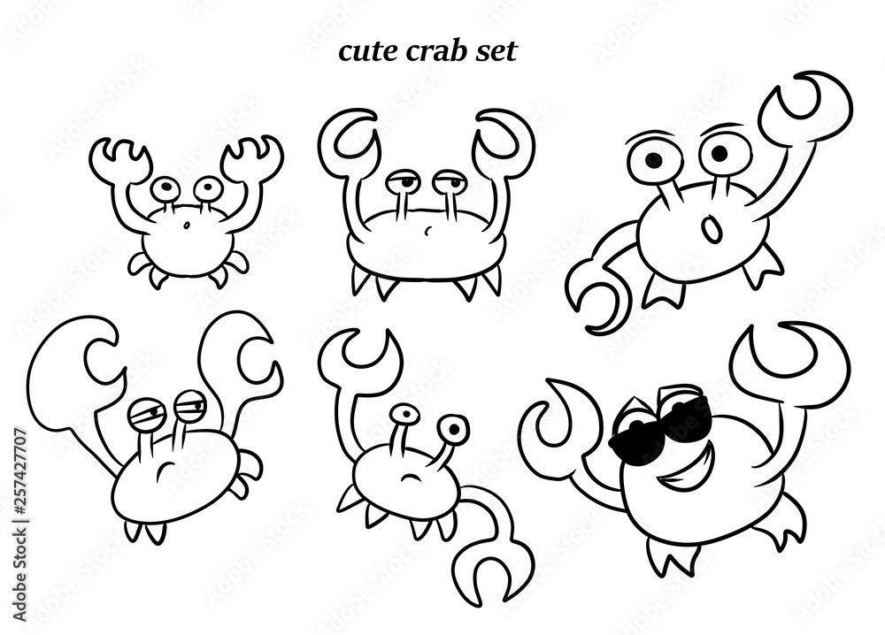 Cute linework set with crab. Crabbing for print, illustration for kids ...