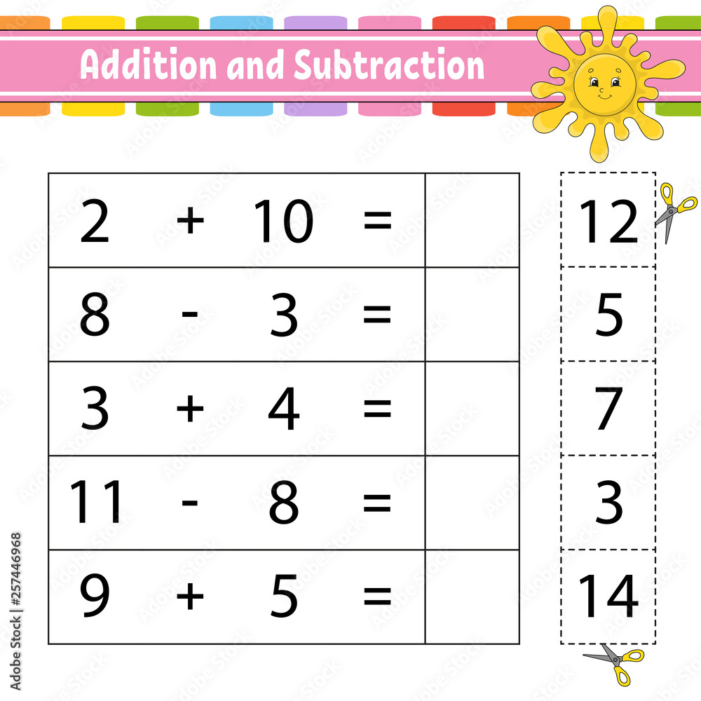 Addition and subtraction. Task for kids. Education developing worksheet ...