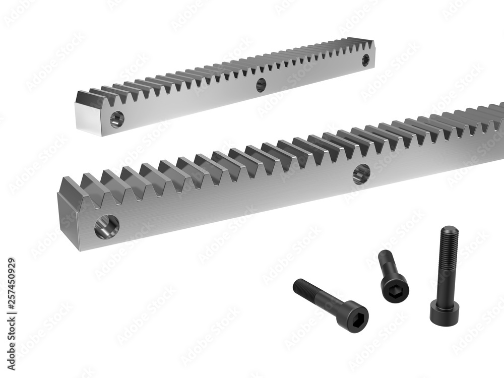 Rack gear. Image of a rack with a rolling gear wheel. Sliding gate ...