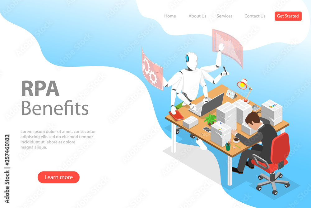 Isometric flat vector landing page template of RPA vs manual labor ... Isometric flat vector landing page template of RPA vs manual labor ...