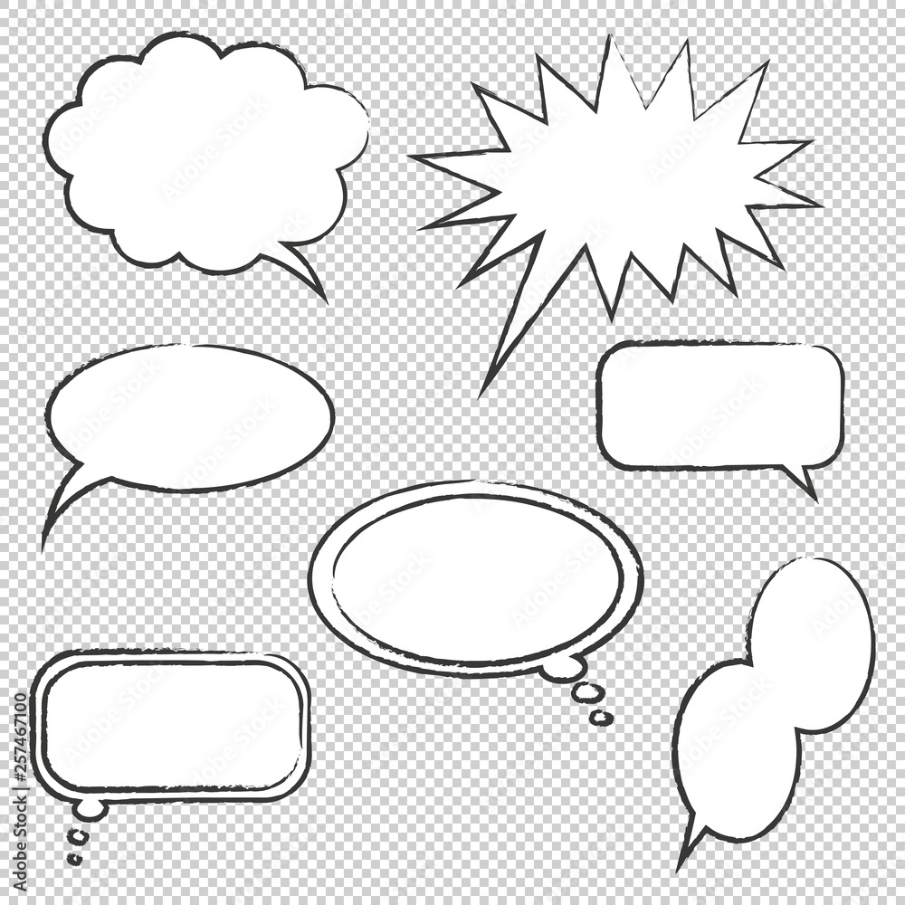 Set of hand drawn speech bubbles. Transparent background. Different ...