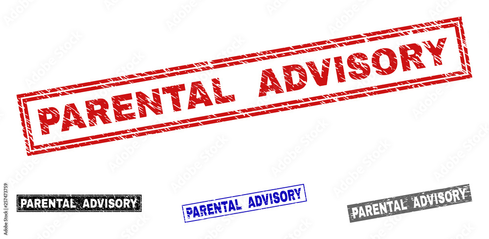 Grunge PARENTAL ADVISORY rectangle stamp seals isolated on a white ...