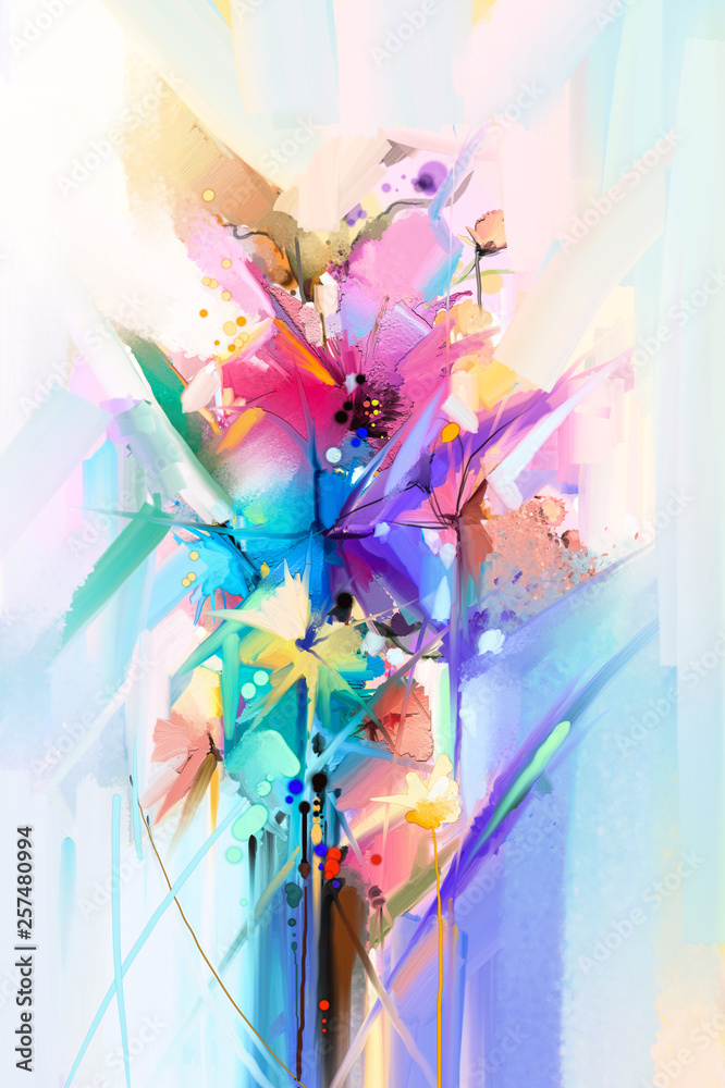 Abstract colorful oil, acrylic painting of spring flower. Hand painted ...