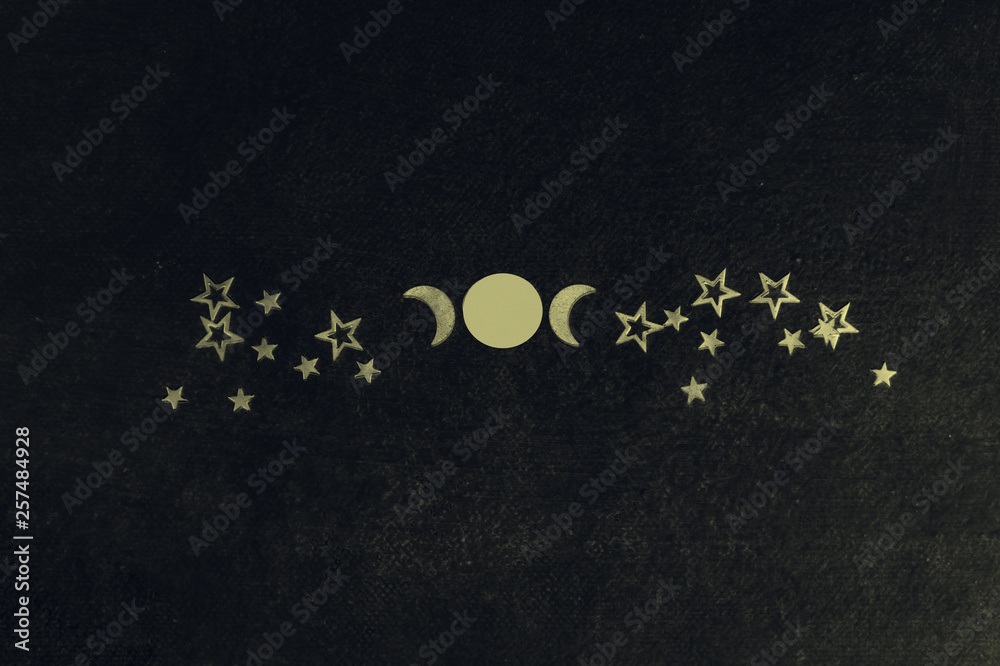 The Phases of the Moon. Half and full moon among stars. High Priestess ...