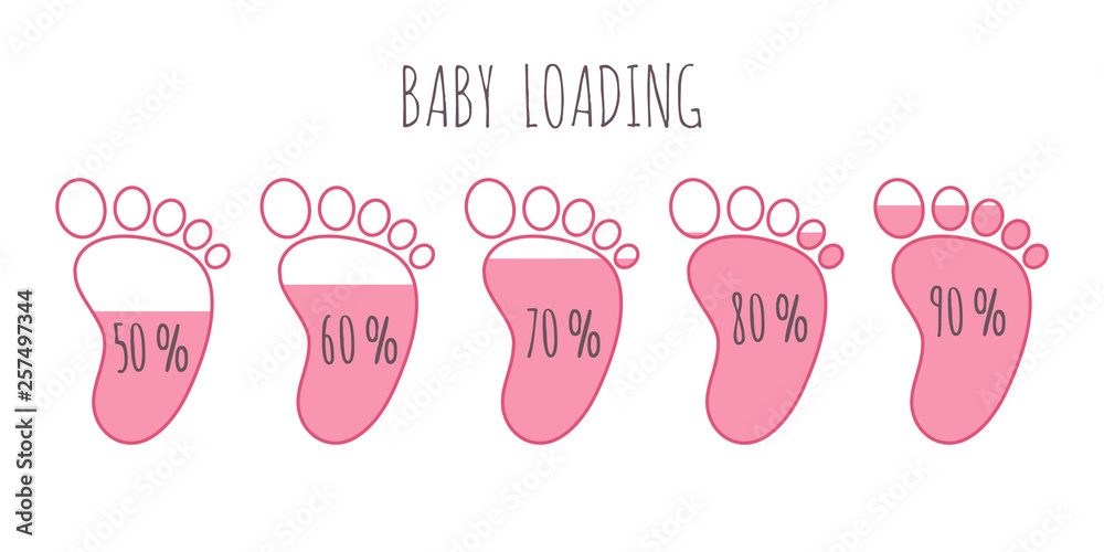 Baby loading concept with various percents full pink footsteps vector ...