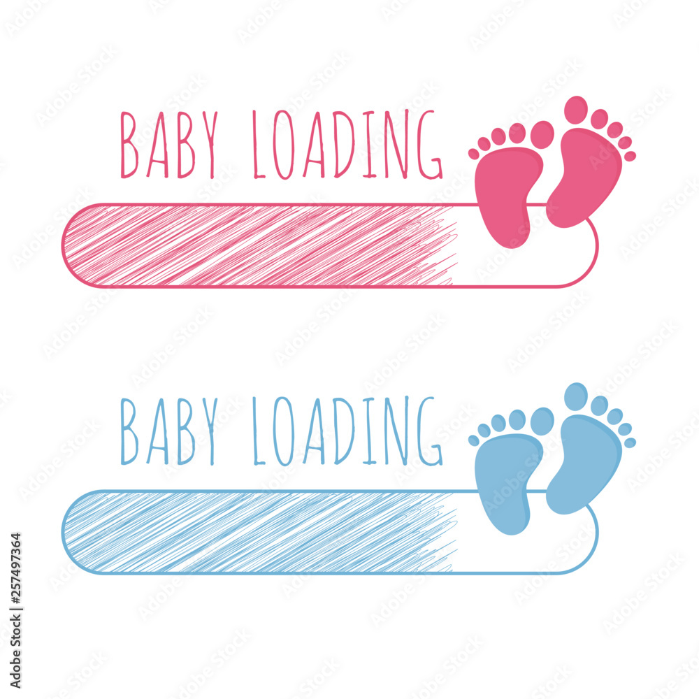 Baby loading concept with progress bar and pink and blue footsteps ...