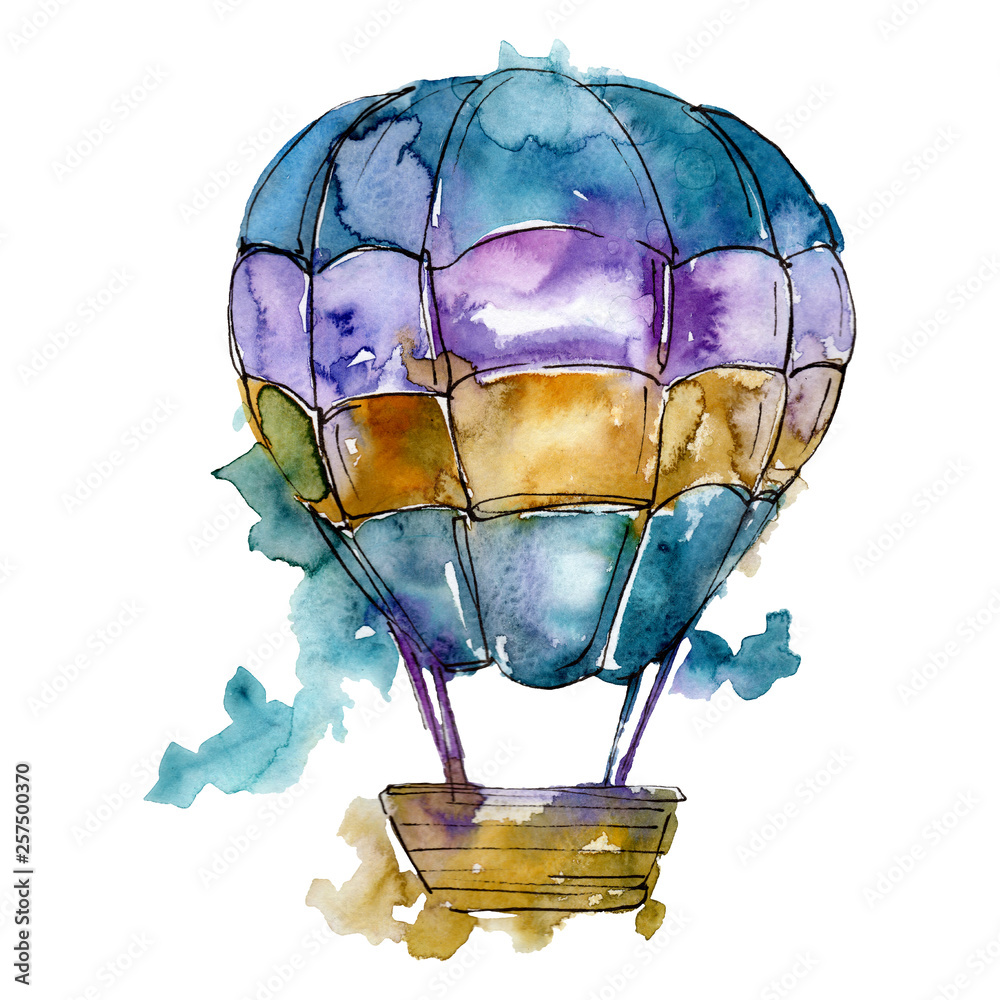 Hot air balloon background fly air transport. Watercolor background set ...