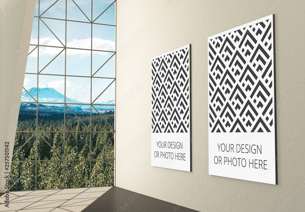 Exhibition Gallery Mockup with 2 Vertical Image Placeholders Stock ...