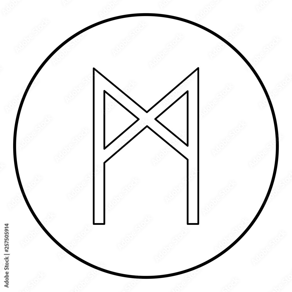 Mannaz rune man human symbol icon outline black color vector in circle ...