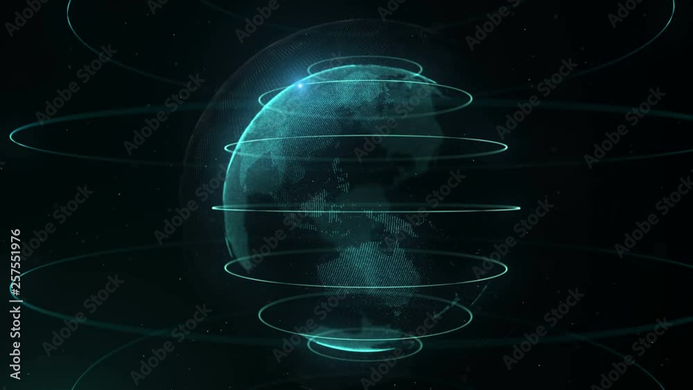 Video of the graphic planet which is turning around circle. The Earth. Futuristic sphere of dots ...