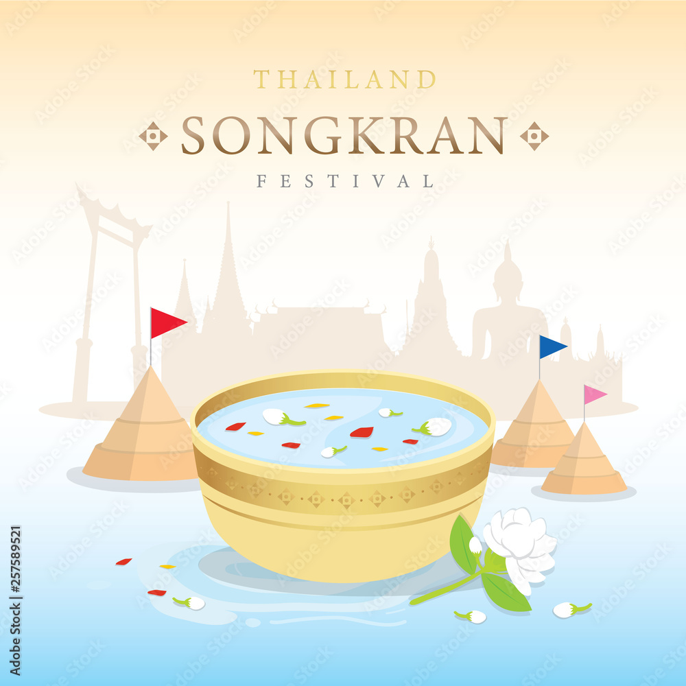 Songkran Festival Water Splash of Thailand, Thai Traditional Design ...