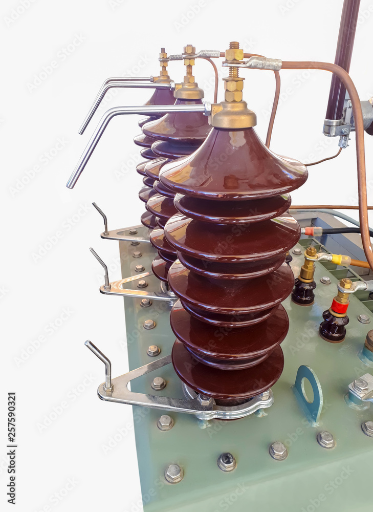 High voltage circuit breaker in a power substation Stock Photo | Adobe ...