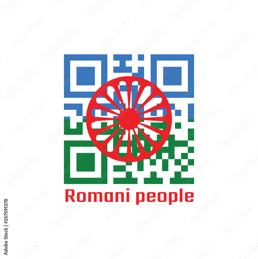 QR code set the color of Romani flag, blue and green background ...