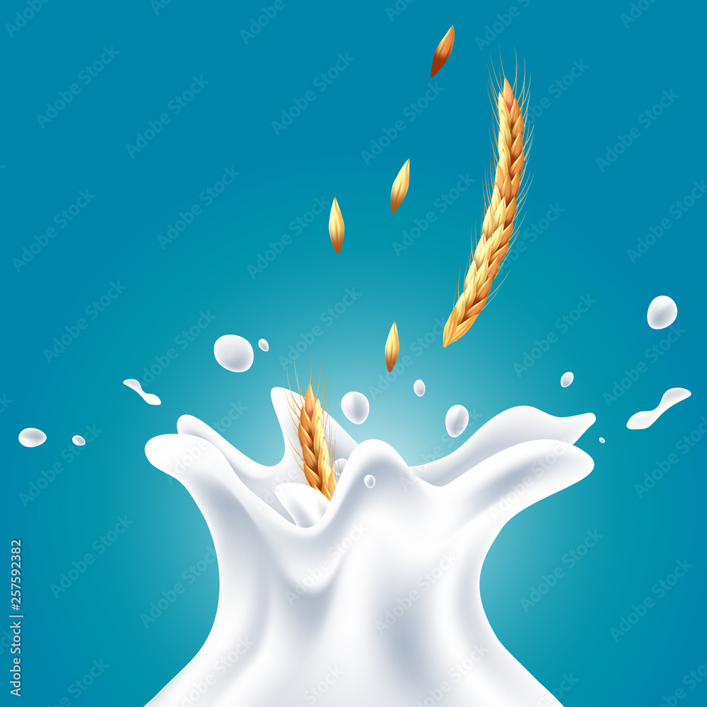 Vector realistic milk splashes with oat gradient background Stock ...