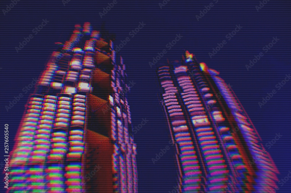 View of modern buildings in the city night background with digital ...