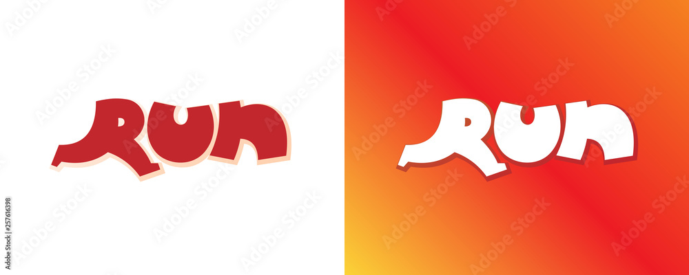 Run cartoon style red background. Letter R form running man. Isolated ...