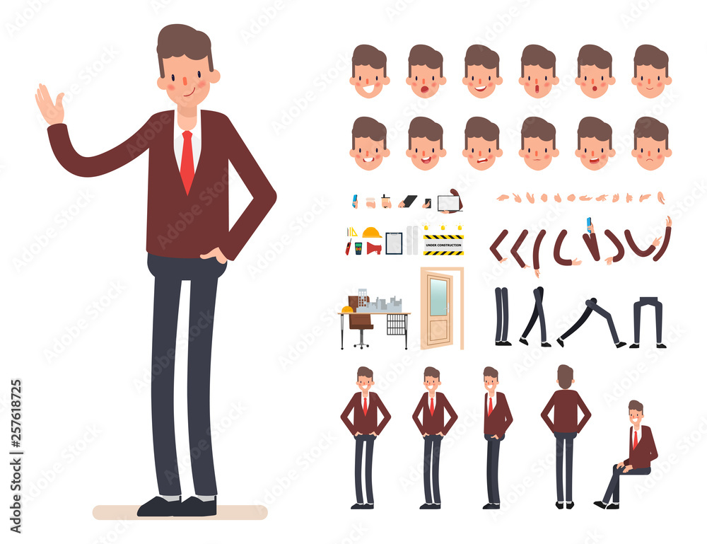 Businessman character creation for animation. Ready for animated face ...