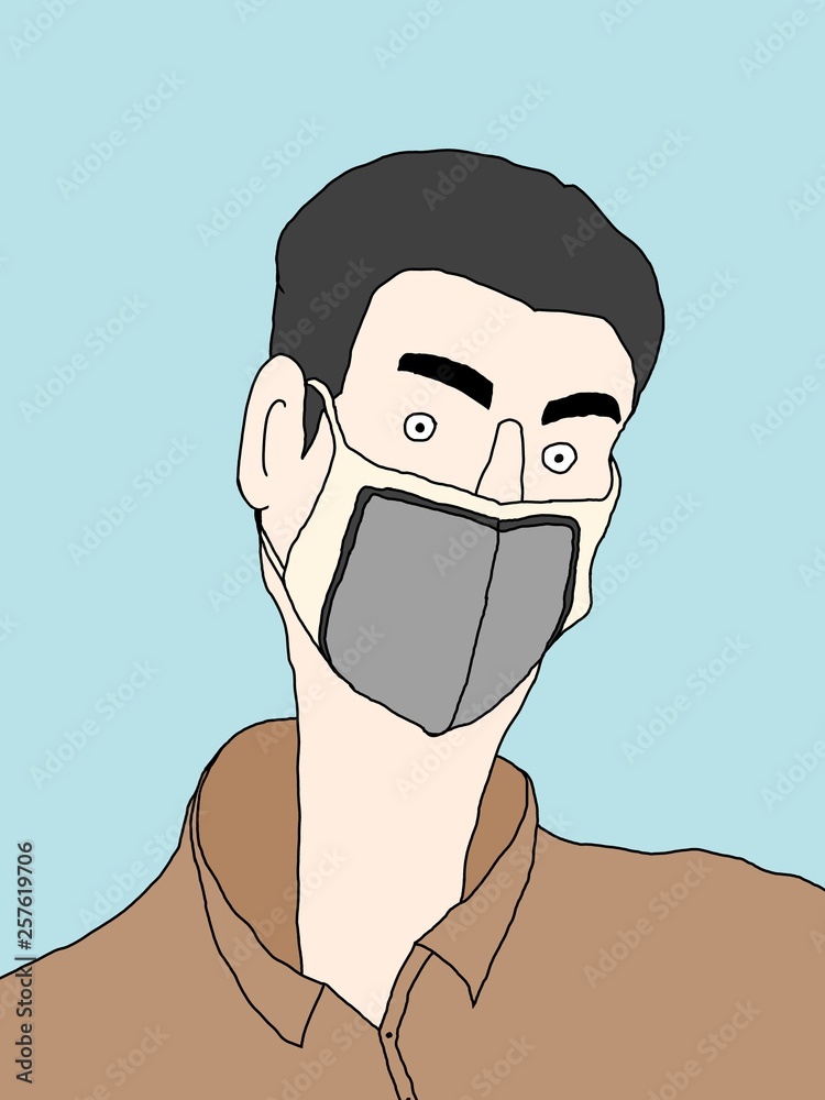 Cartoon drawing Put a dust mask. Stock Illustration | Adobe Stock