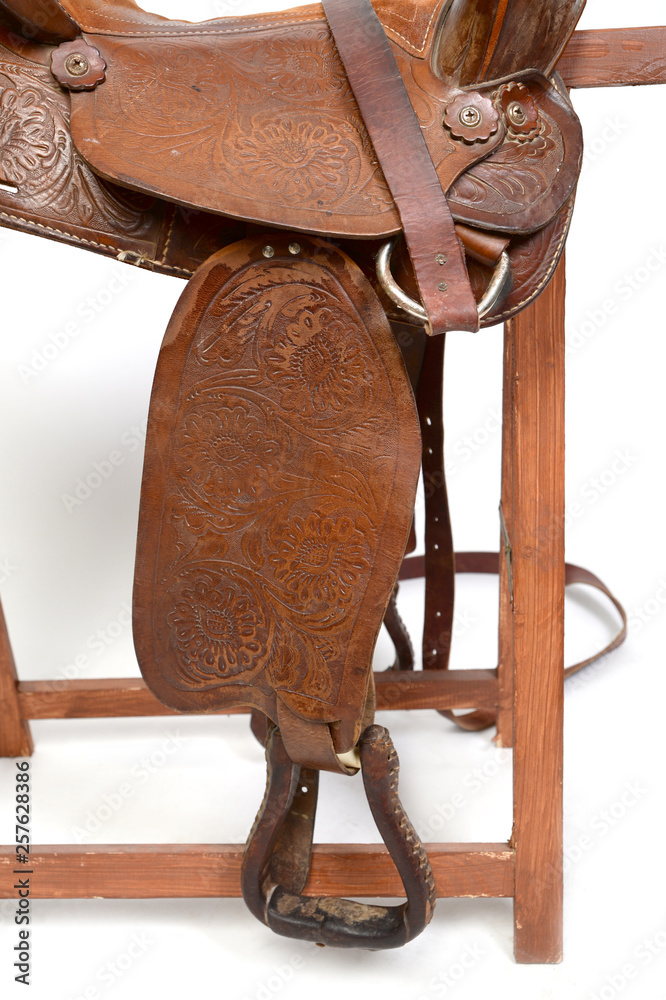 sattel details reitsattel westernsattel leder handarbeit sattler Stock ...