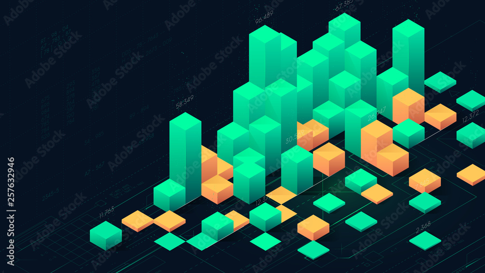 Futuristic digital data visualization, infographic columns of business ...