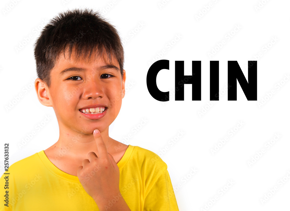 English language learning card with 8 years old child pointing with ... English language learning card with 8 years old child pointing with ...