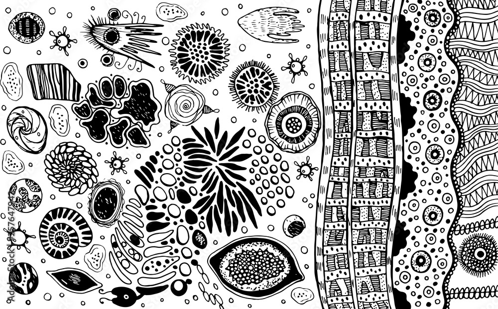 Psychedelic abstract ink abstract sketch. Surreal weird line drawing ...