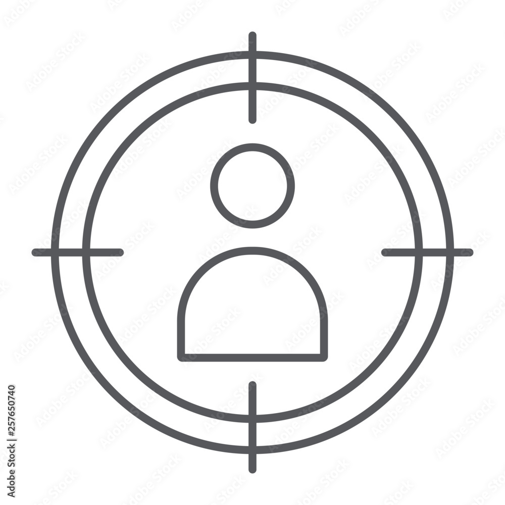 People target thin line icon, targeting and focus, person in aim sign ...