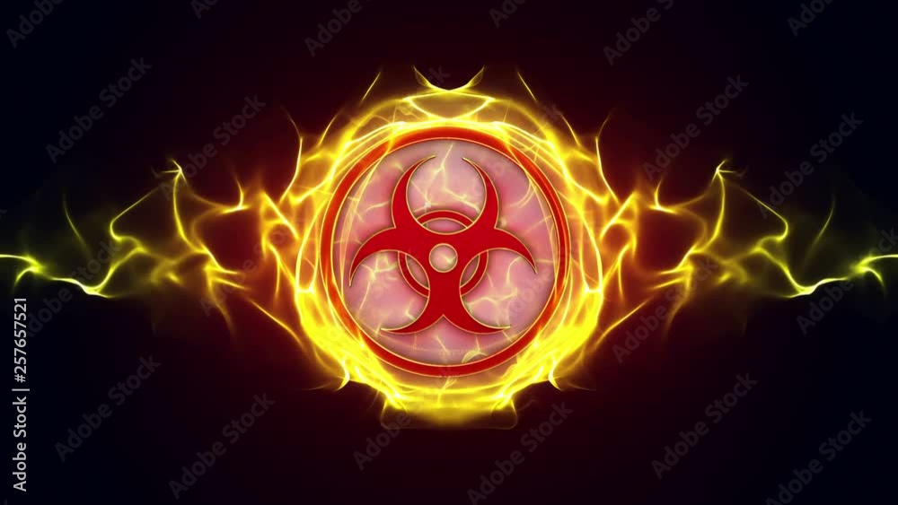 BIOHAZARD in Particles Ring, Radiation Hazard Danger Symbols Animation ...