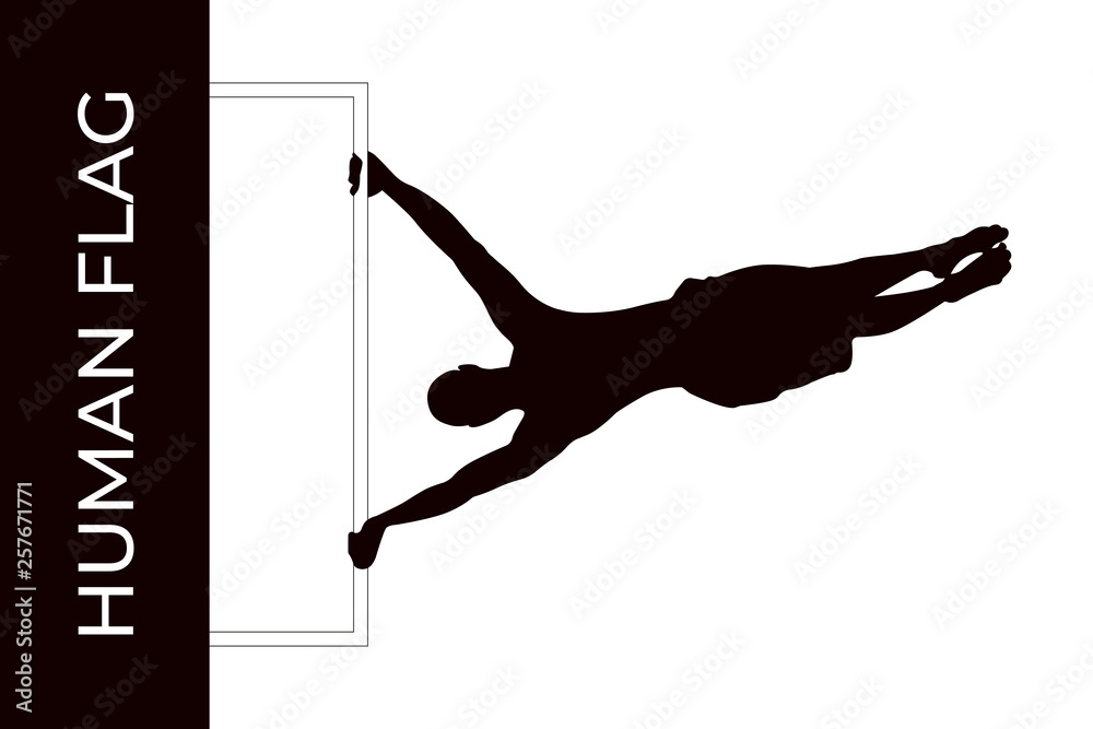 Male athlete silhouette doing calisthenics human flag exercise isolated ...