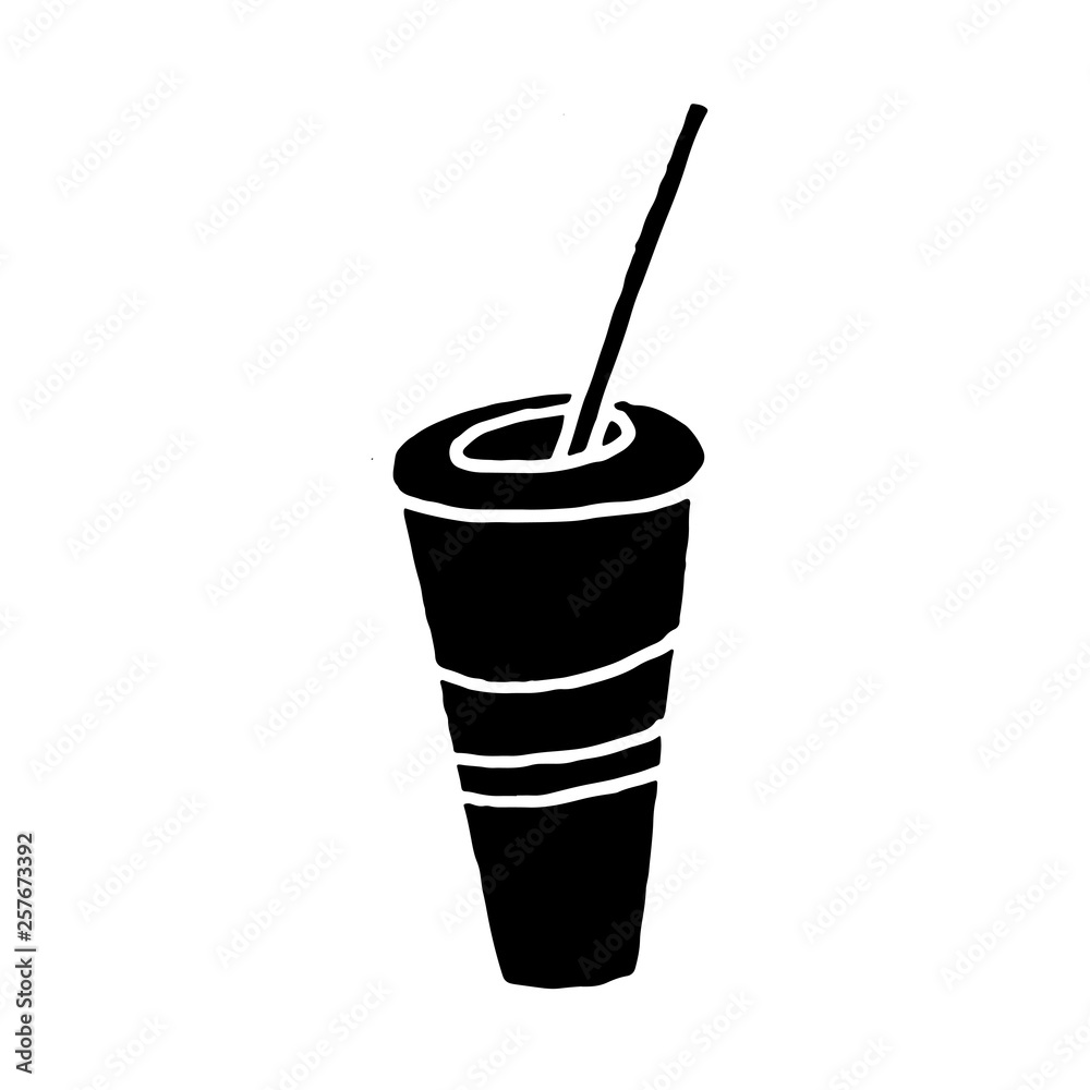 Cute cartoon hand drawn cold drink symbol. Sweet vector black and white ...