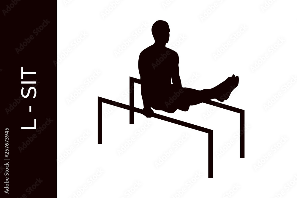 Male athlete silhouette doing calisthenics l-sit exercise isolated on ...