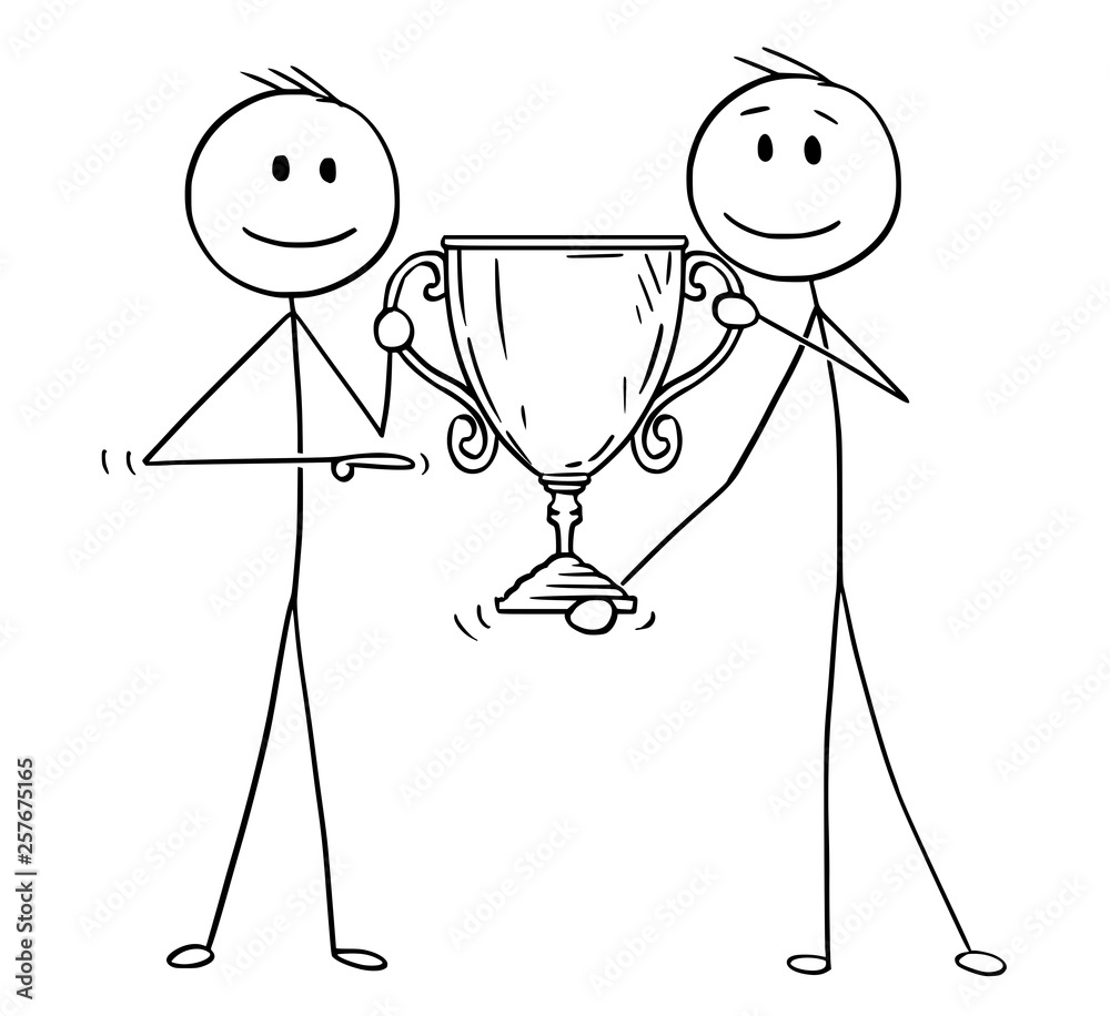 Cartoon stick figure drawing conceptual illustration of two men or ...