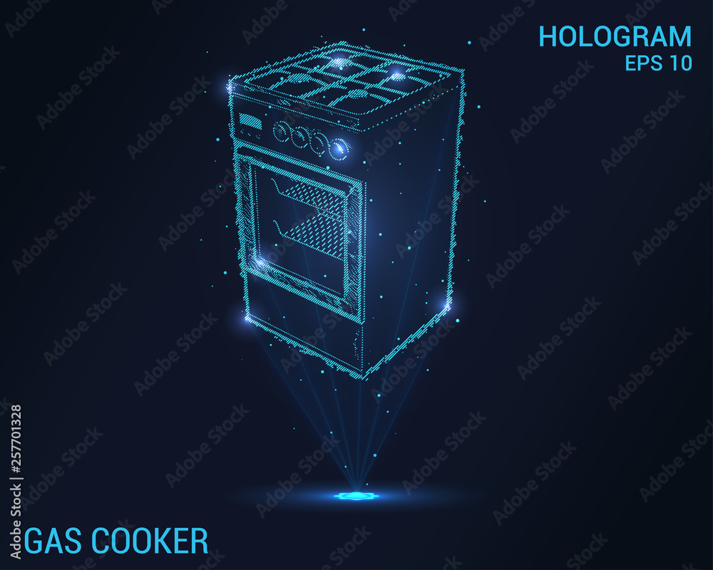 Gas cooker hologram. Digital and technological background gas stove ...
