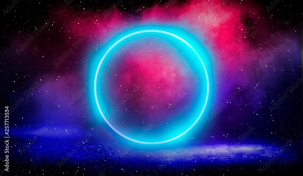 Neon circle, neon lights. Neon circle with the center of a dark empty ...